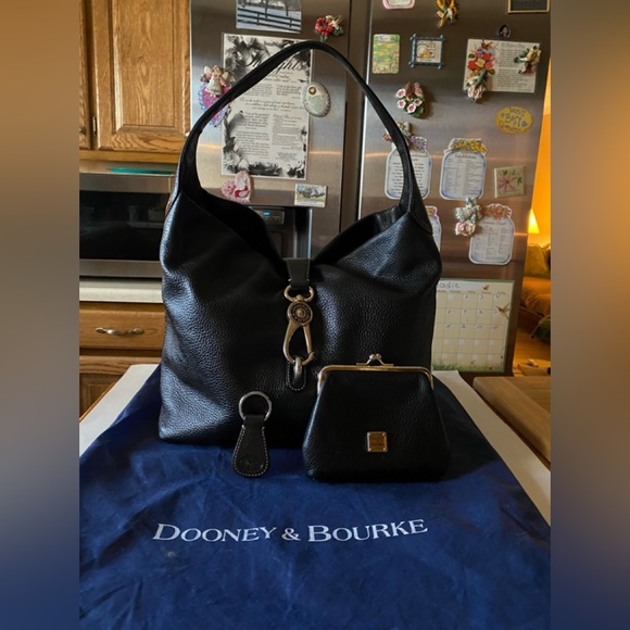 Dooney & Bourke | Bags | Db Belvedere Black Logo Lock Leather Hobocoin ...